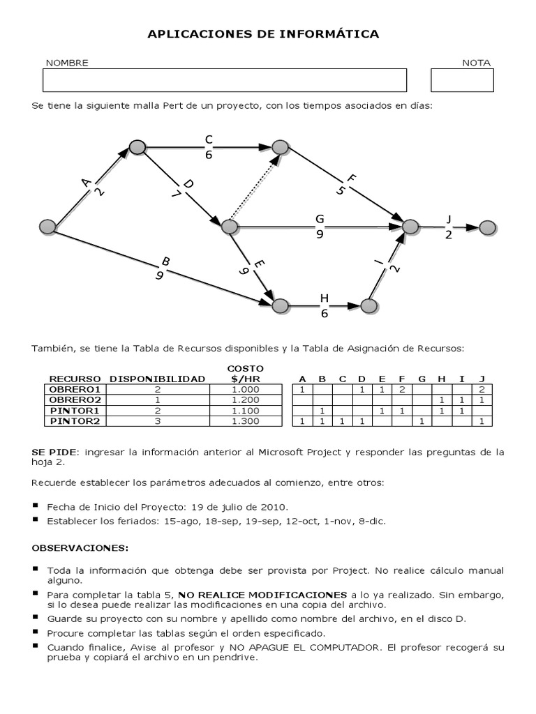 Ejemplo Ejercicio Microsoft Project | PDF | Tabla (base de datos ...