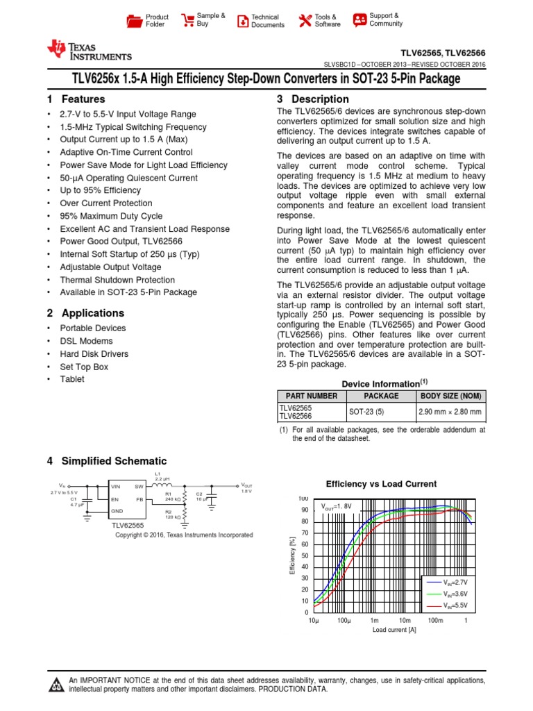 TLV6256x 1.5-A High Efficiency Step-Down Converters in SOT-23 5-Pin ...
