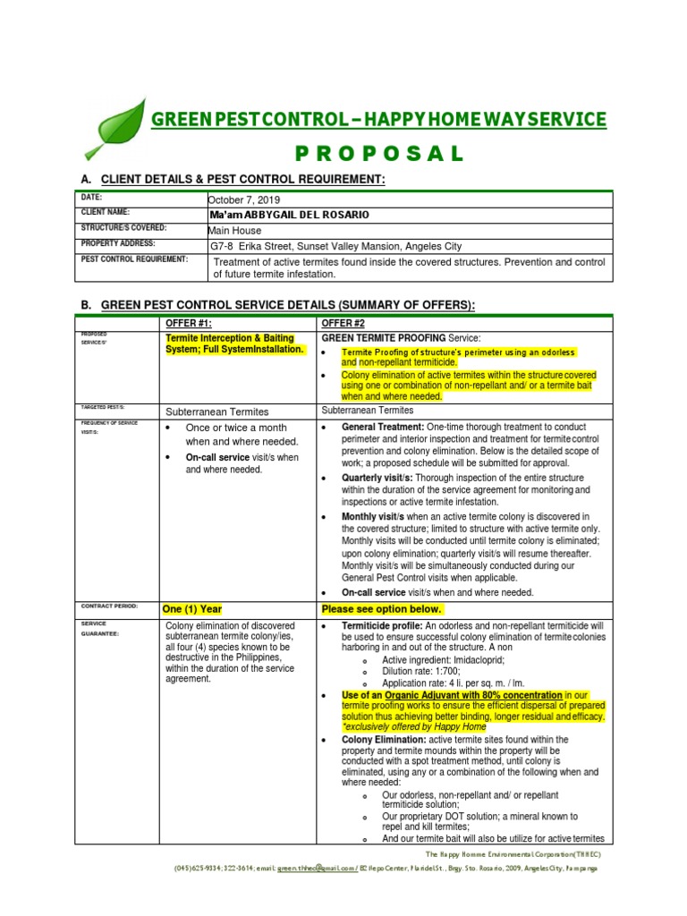 Proposal: Green Pest Control - Happy Home Way Service | PDF | Pest ...