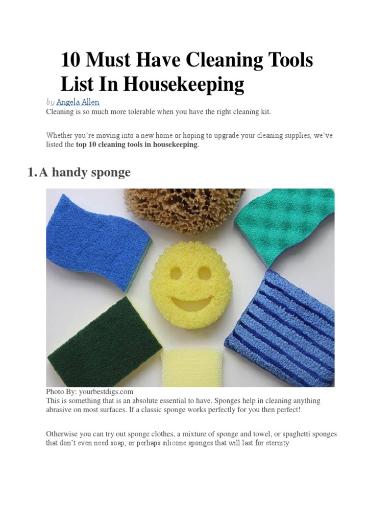 10 Must Have Cleaning Tools List in Housekeeping: 1. A Handy Sponge ...