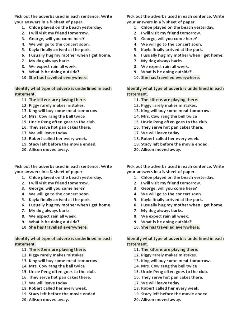Adverbs Worksheet | PDF