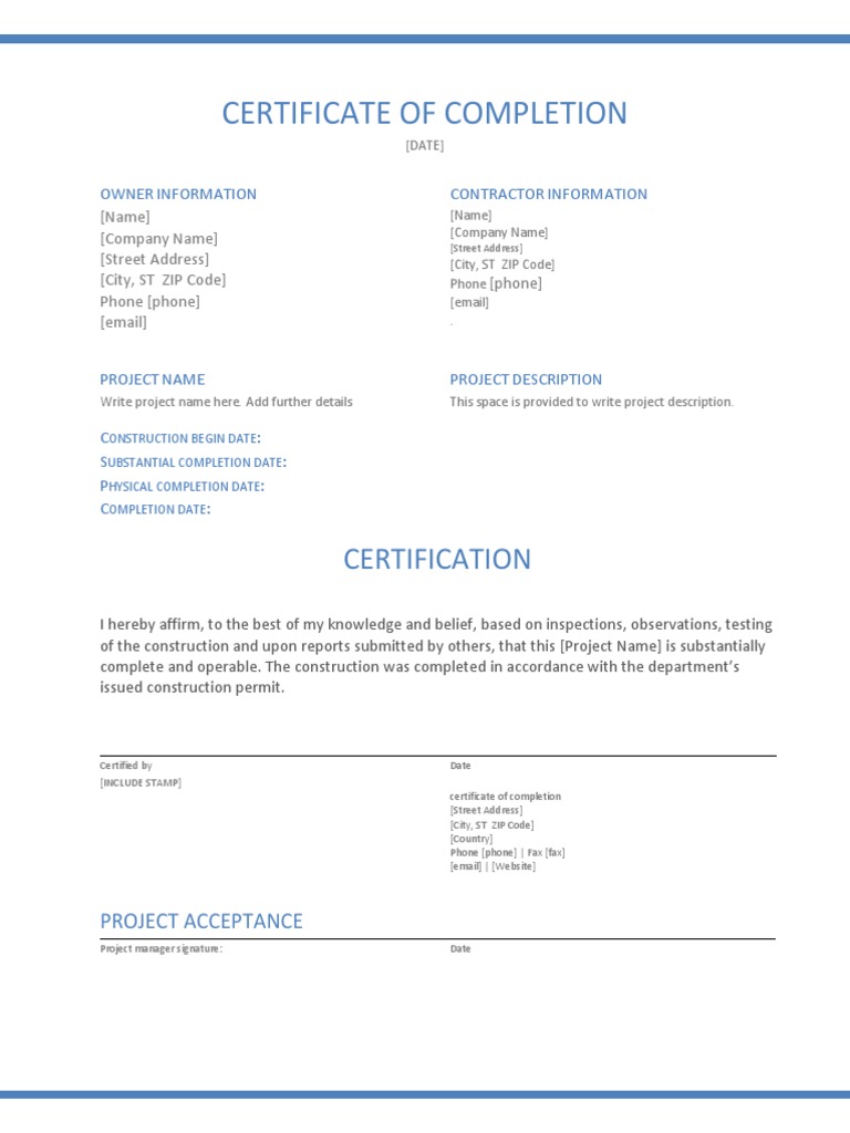 Construction Work Completion Certificate | PDF