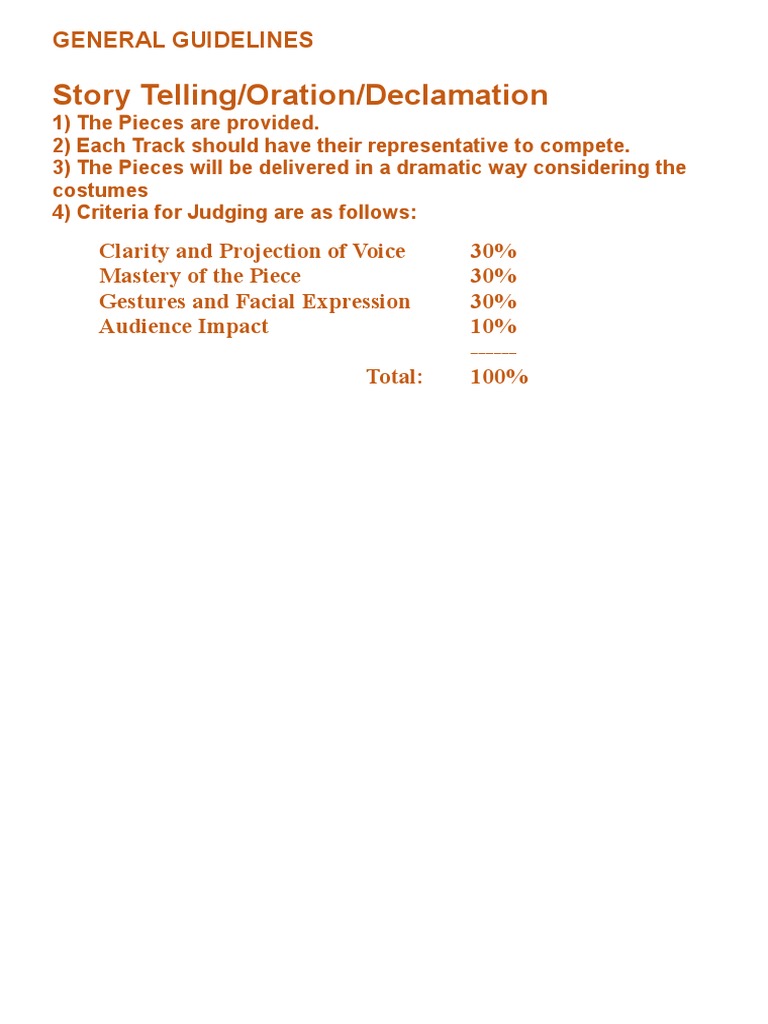 Story Telling/Oration/Declamation: General Guidelines | PDF | Choir ...