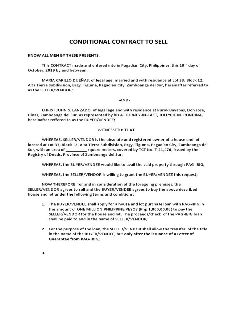 Conditional Contract To Sell | PDF