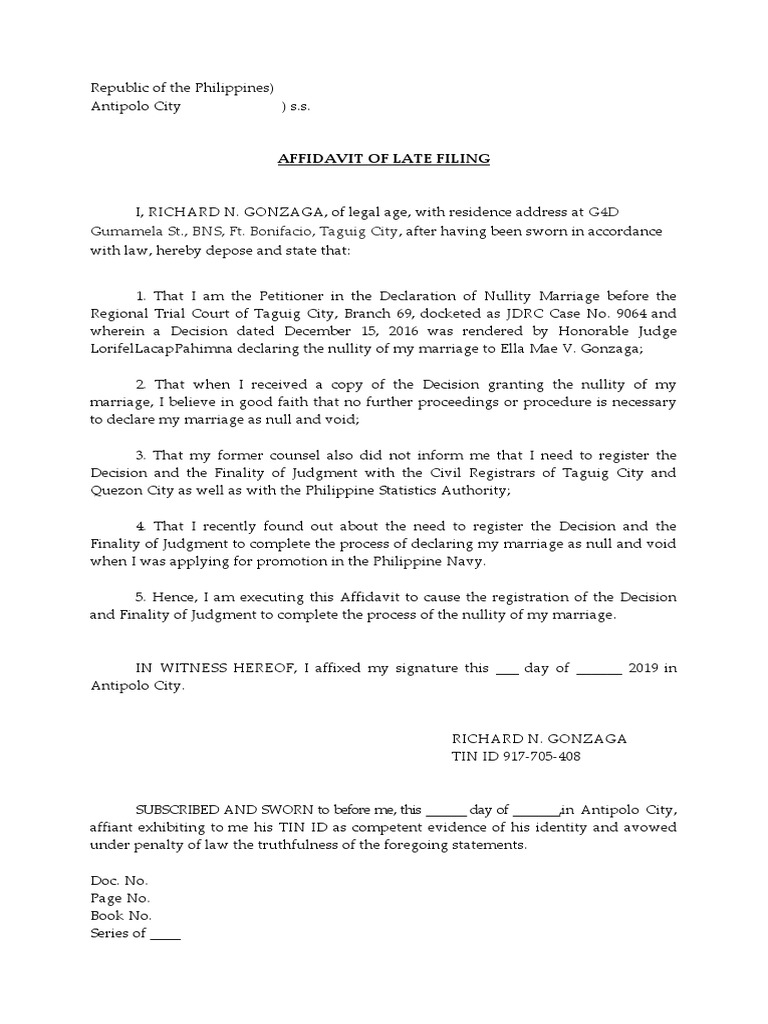 Affidavit - Late Filing | PDF