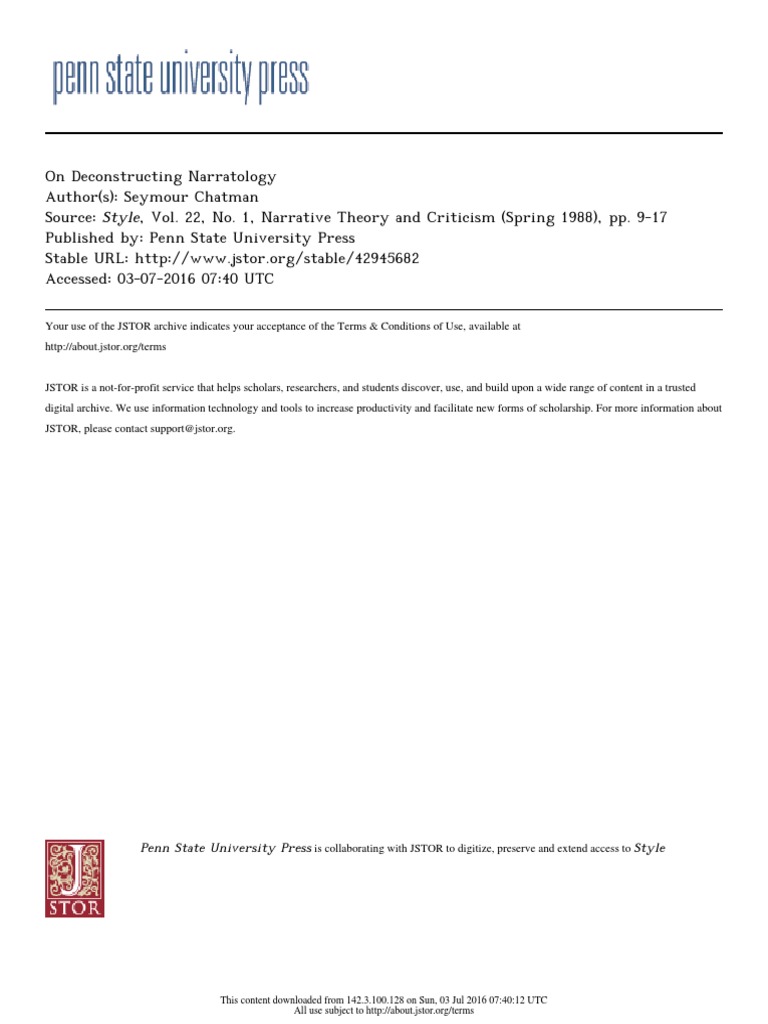 On Deconstructing Narratology - Seymour Chatman | PDF | Deconstruction ...