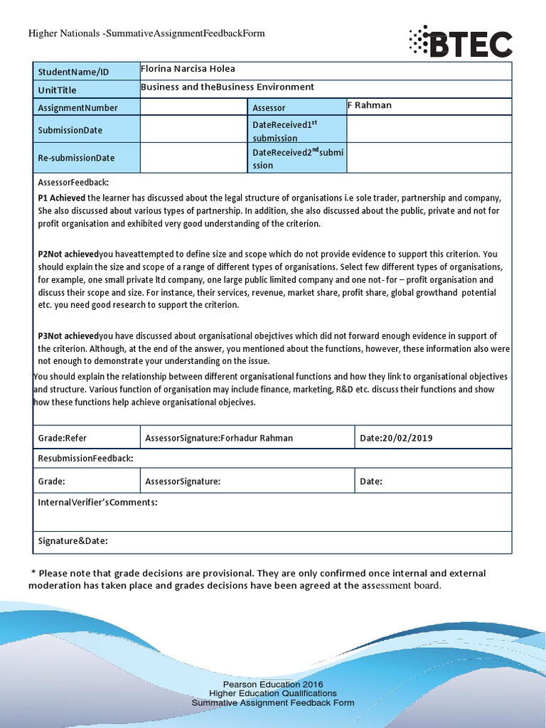 Pearson Education 2016 Higher Education Qualifications Summative ...