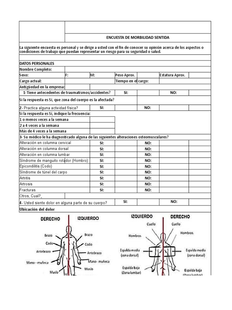 Encuesta de Morbilidad Sentida | PDF | Hombro | Rodilla