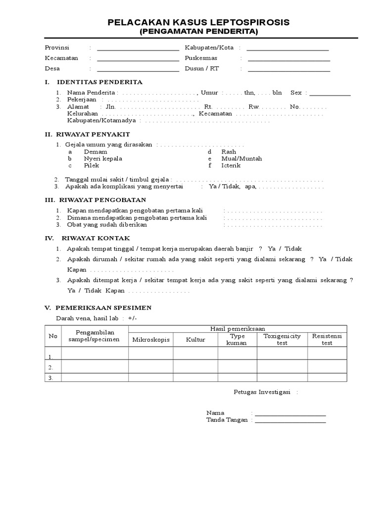 Form Investigasi Leptospirosis | PDF