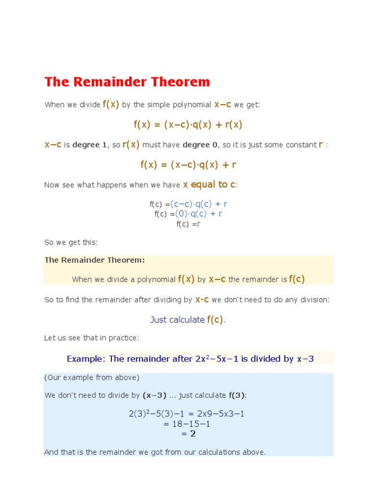 Understanding the Remainder Theorem | PDF