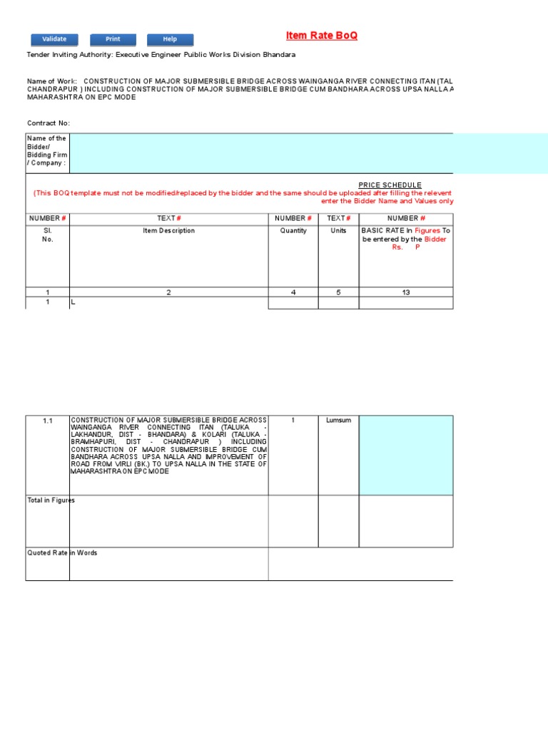 Item Rate Boq: Validate Print Help | Download Free PDF | Business