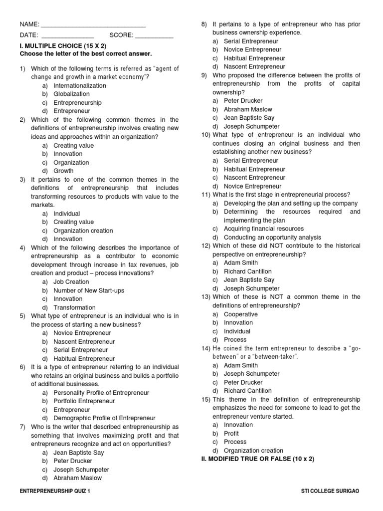 Serial Entrepreneur Quiz | PDF | Entrepreneurship | Economies