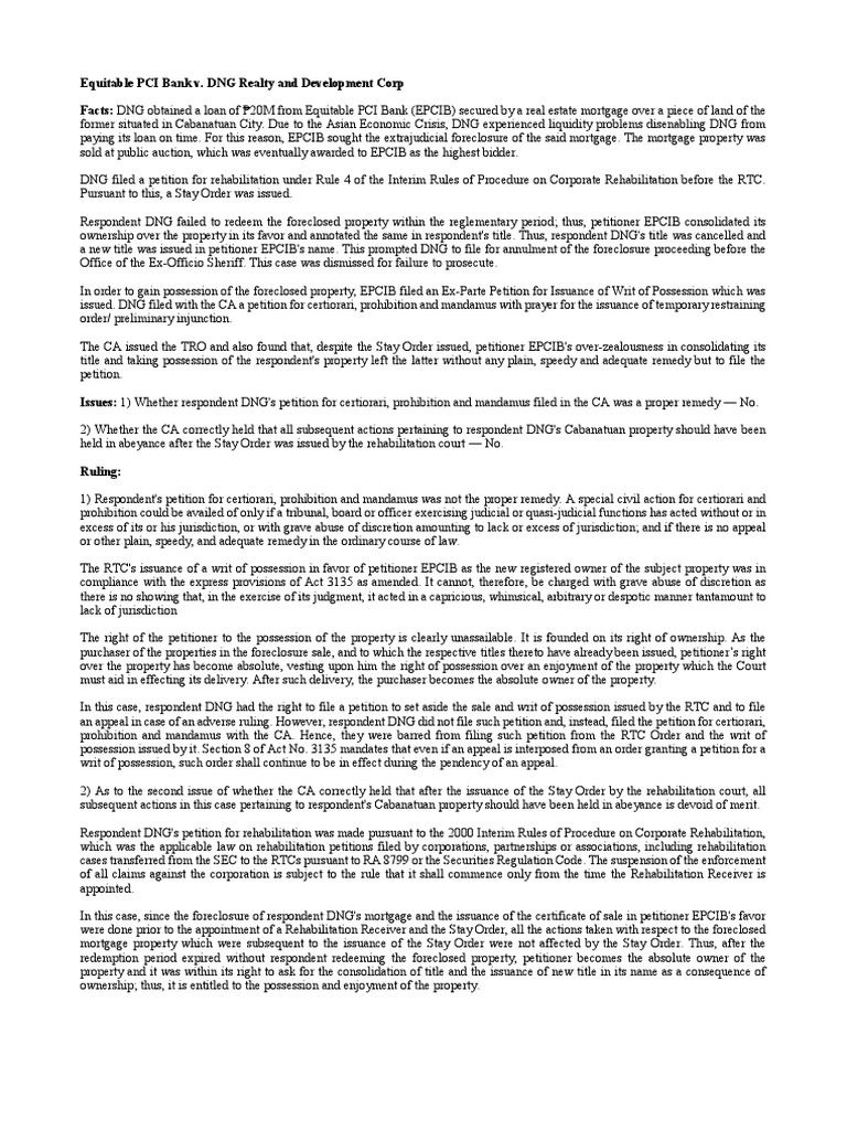 Equitable PCI Bank v. DNG Realty and Development Corp | PDF ...
