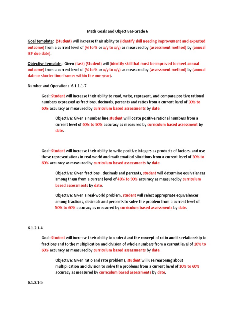 Math Goals and Objectives | PDF | Numbers | Fraction (Mathematics)