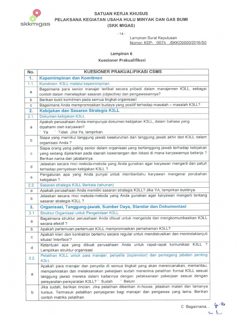 Kuisioner Prakualifikasi CSMS | PDF