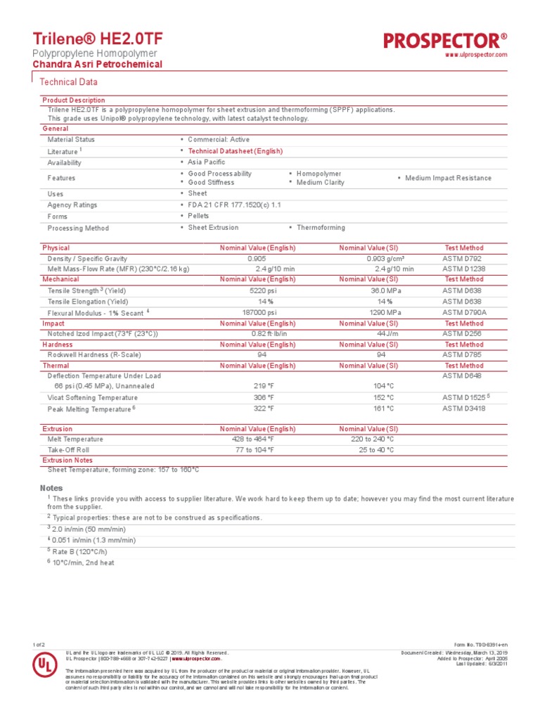 Trilene® HE2.0TF | PDF | Extrusion | Hardness