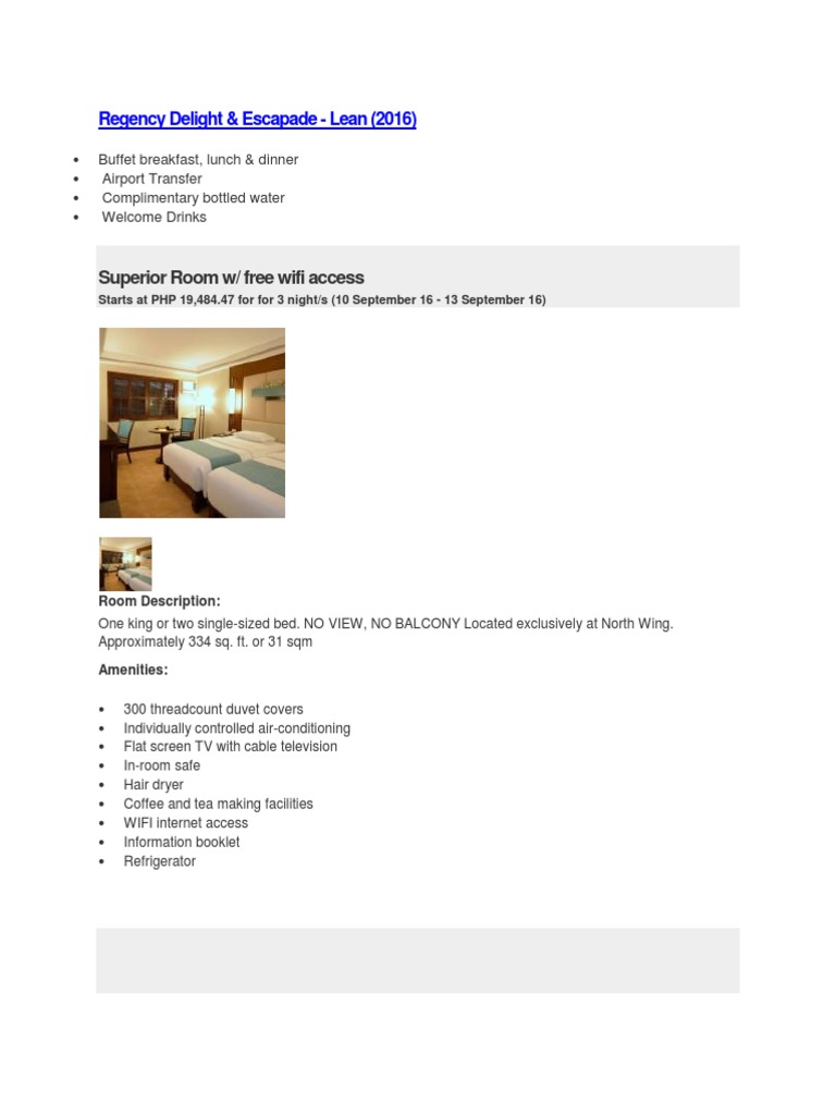 Regency Delight & Escapade Room Rates | PDF