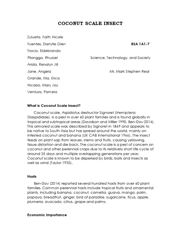 Coconut Scale Insect | PDF | Coconut | Biological Pest Control