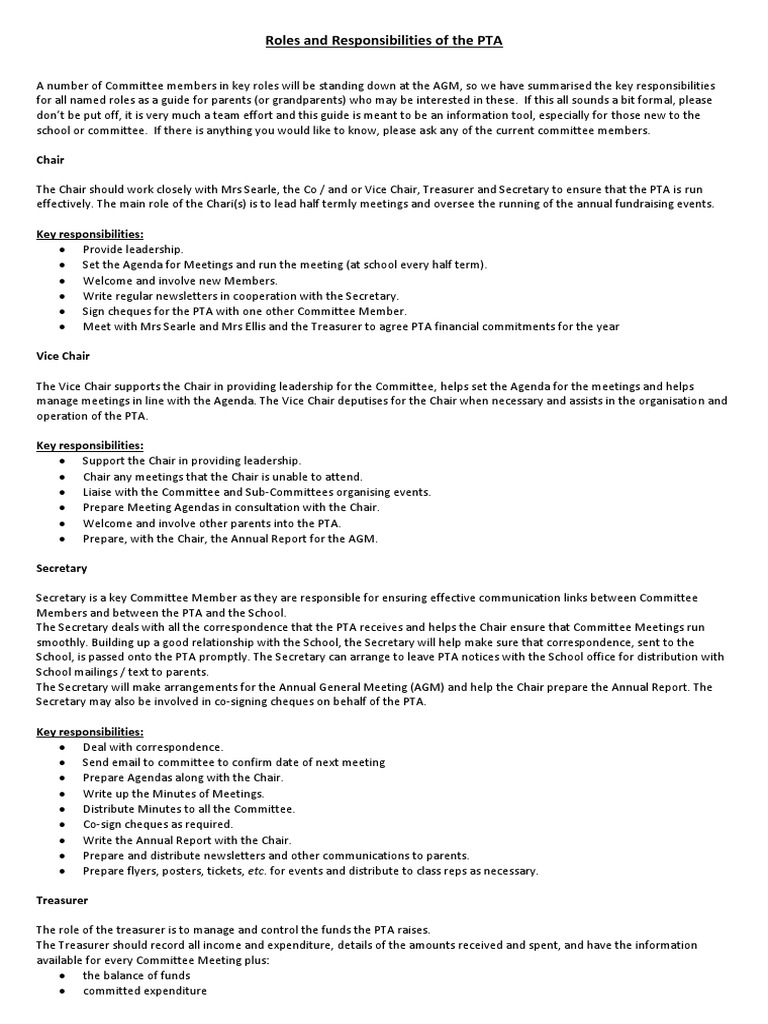 Roles and Responsibilities of The PTA | PDF | Cheque | Banks