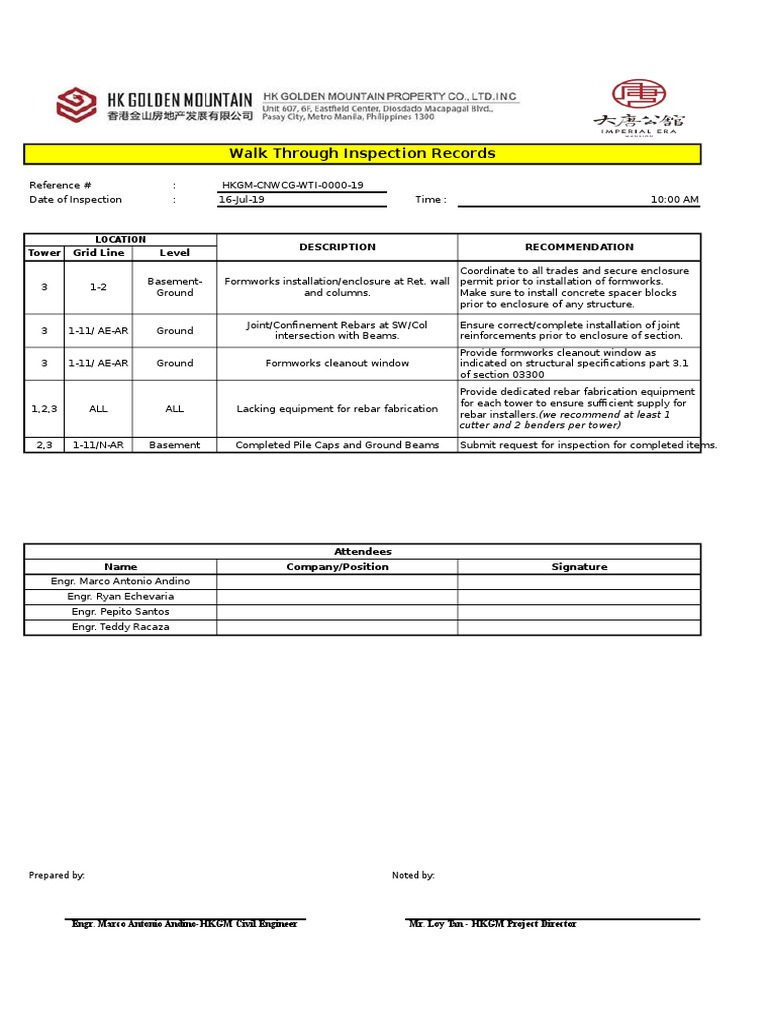 Walk Through Inspection Records | PDF | Building Technology ...