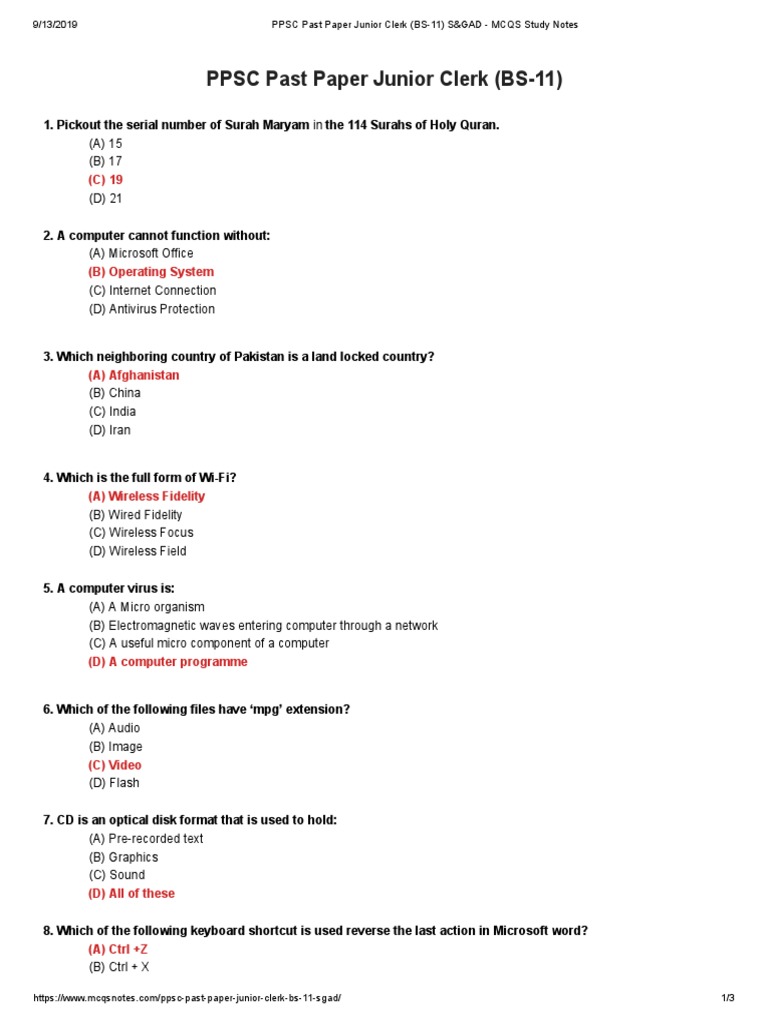 PPSC Past Paper Junior Clerk (BS-11) | PDF | Wireless | Alternating Current