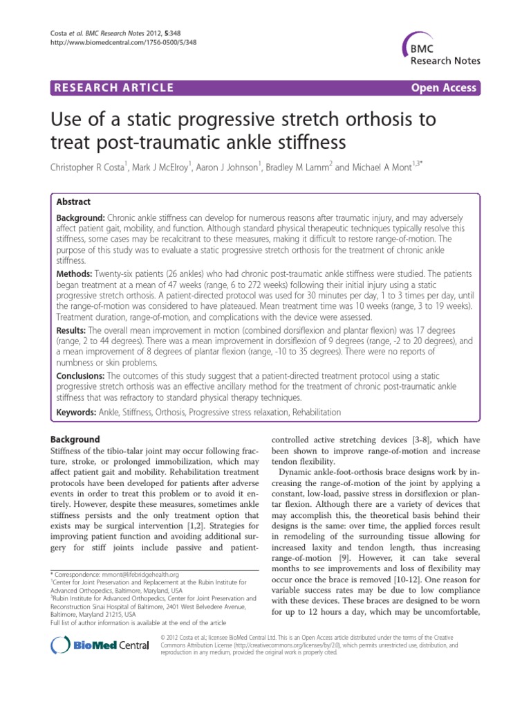 Use of A Static Progressive Stretch Orthosis To Treat Post-Traumatic ...