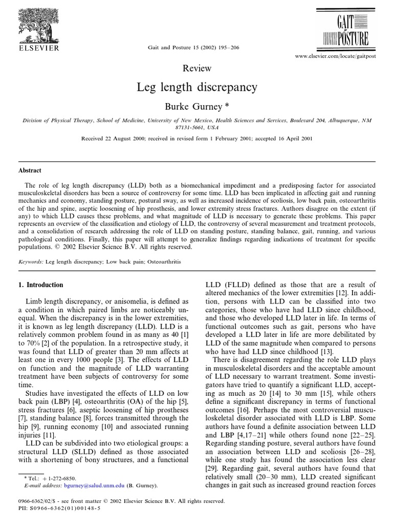 Leg Length Discrepancy: Review | PDF | Human Leg | Anatomical Terms Of ...