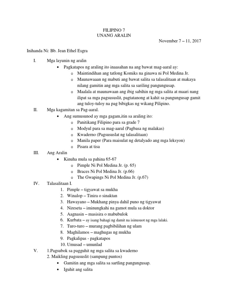 FILIPINO 7 Lesson Plan | PDF