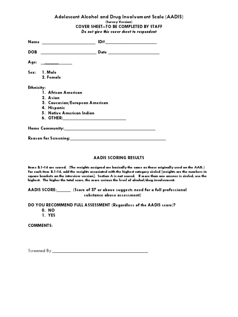 Adolescent Alcohol and Drug Assessment | PDF | Substance Abuse | Drink