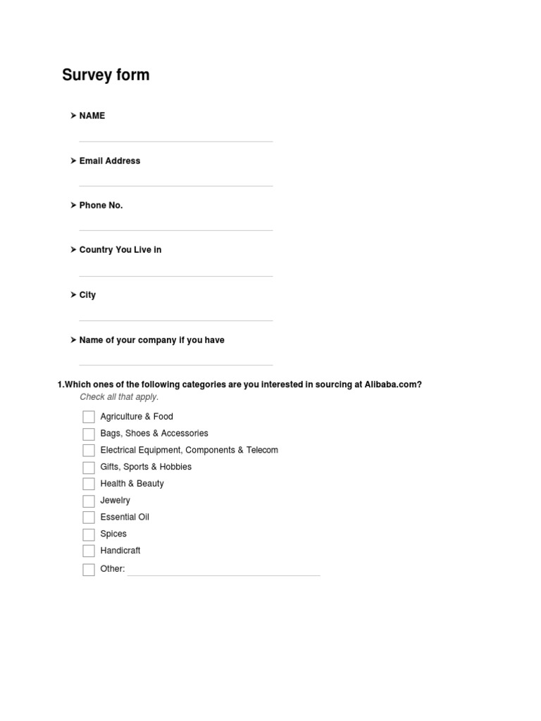 Survey Form: Check All That Apply | PDF | Alibaba Group | Retail