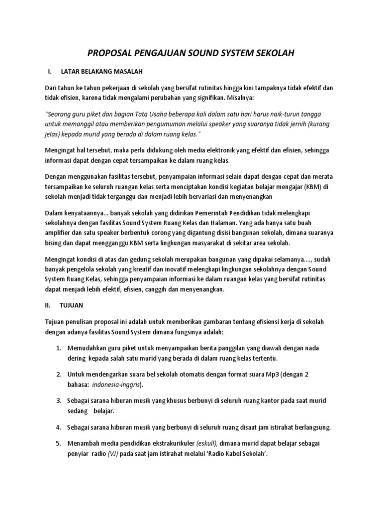 Proposal Pengajuan Sound System Sekolah | PDF