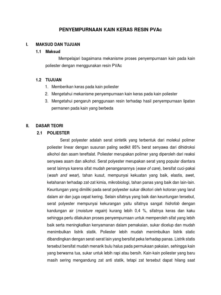 Penyempurnaan Kain Keras Resin Pvac | PDF