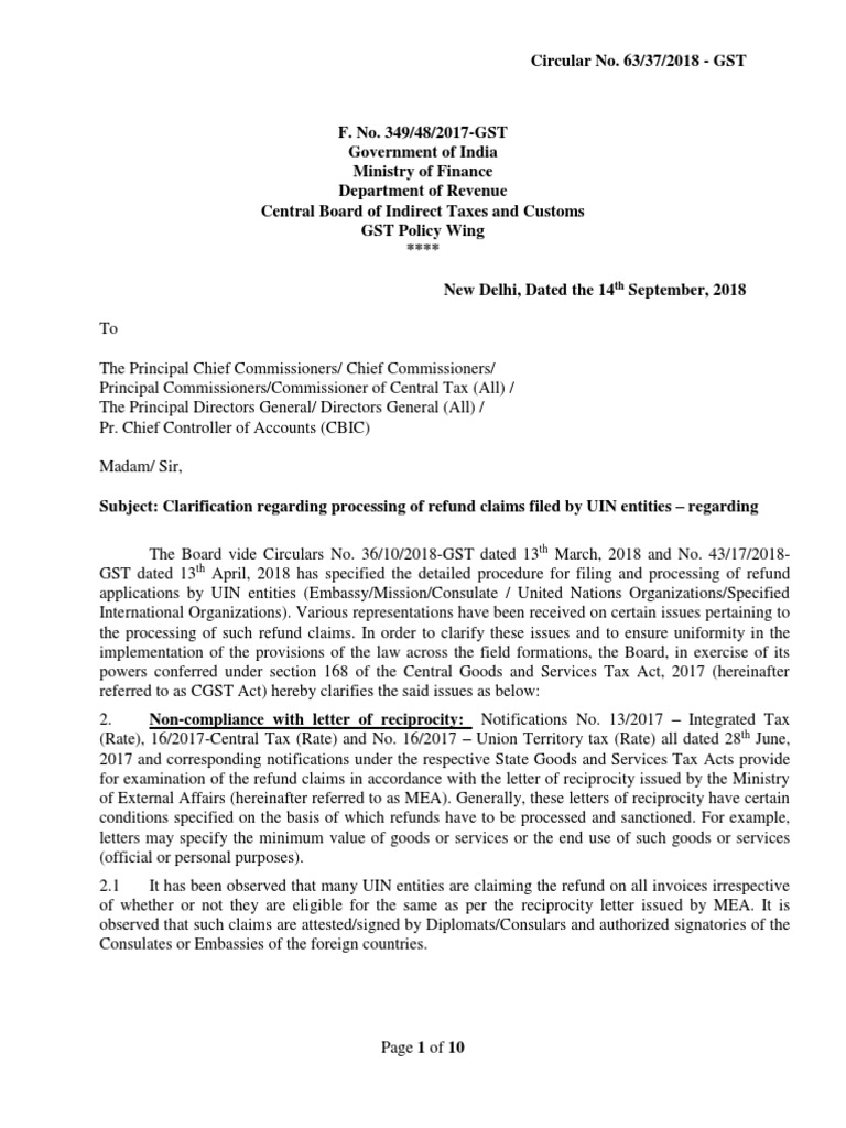 Circular No.63 | PDF | Diplomatic Mission | Invoice