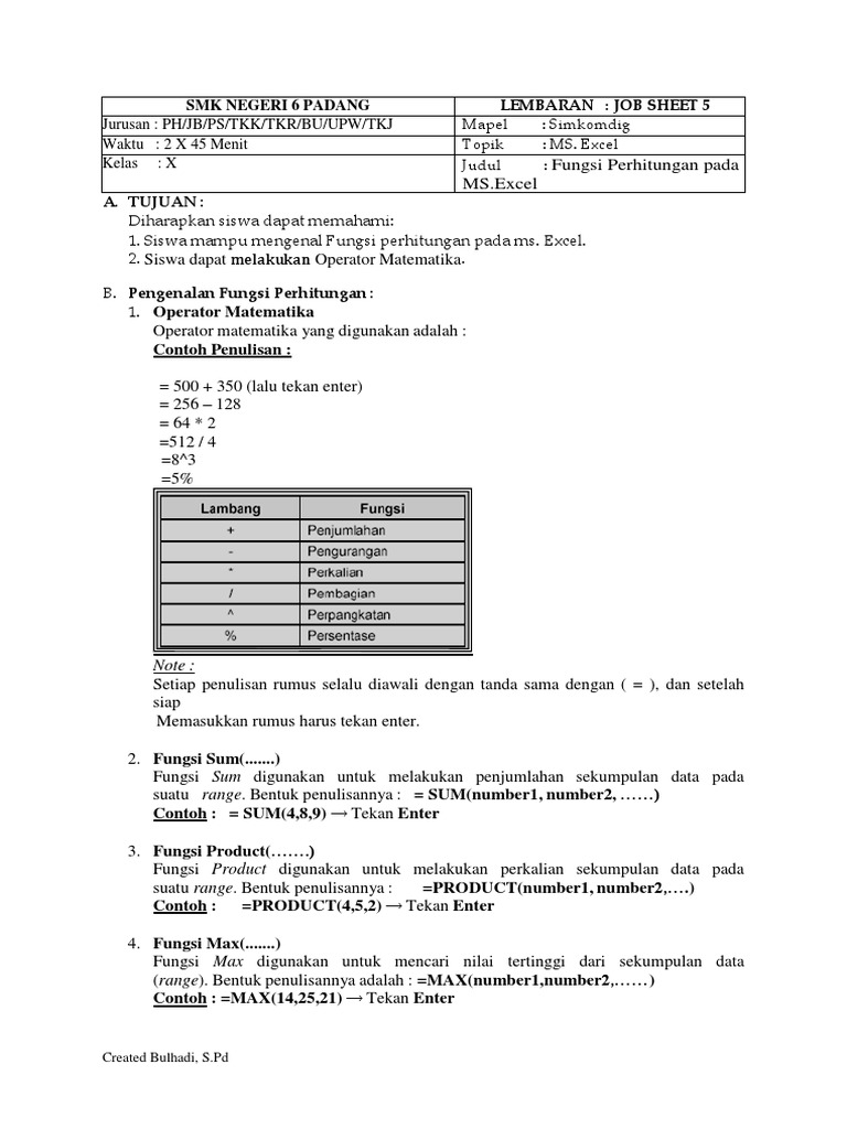 SMK N 6 Padang Excel 5 | PDF