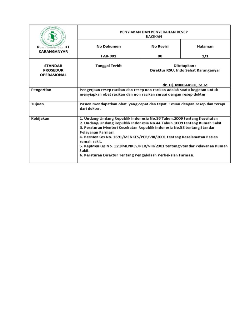 Spo Penyiapan Dan Penyerahan Resep Racikan | PDF