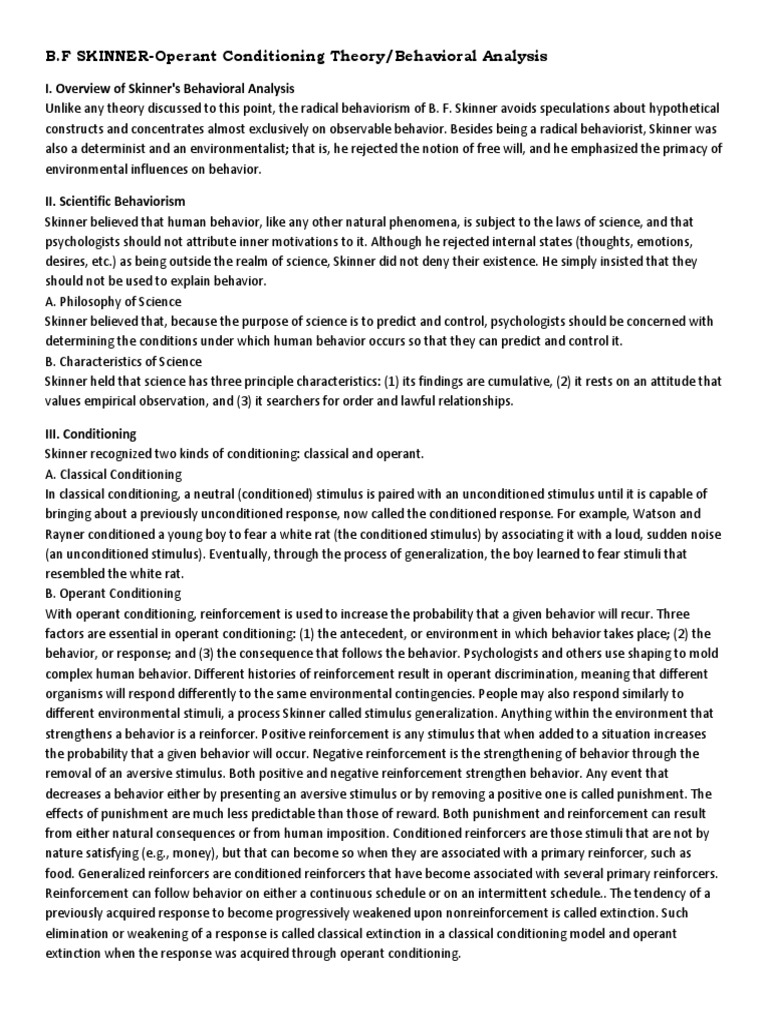 B.F SKINNER-Operant Conditioning Theory/Behavioral Analysis | Download ...