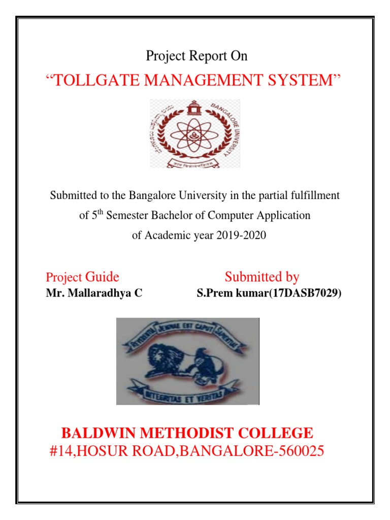 "Tollgate Management System": Project Report On | PDF | Business