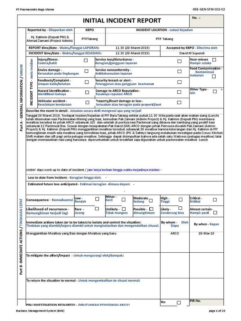 HSE GEN SFM 010 02 Incident Investigation Form | PDF