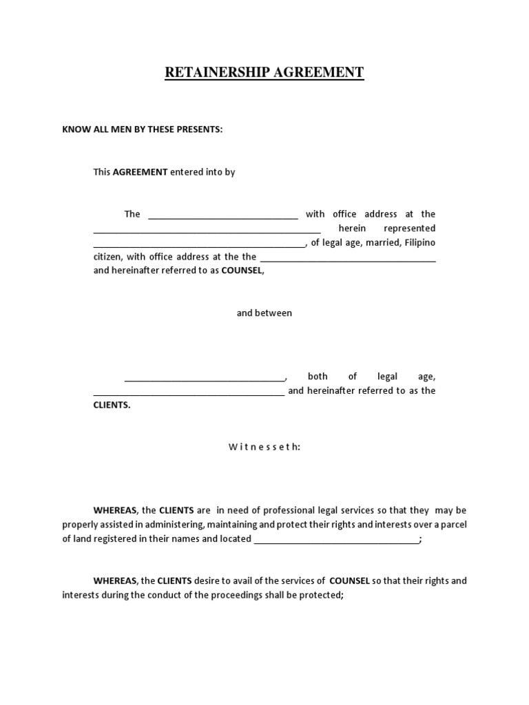 Retainership Agreement | PDF | Practice Of Law | Business Law