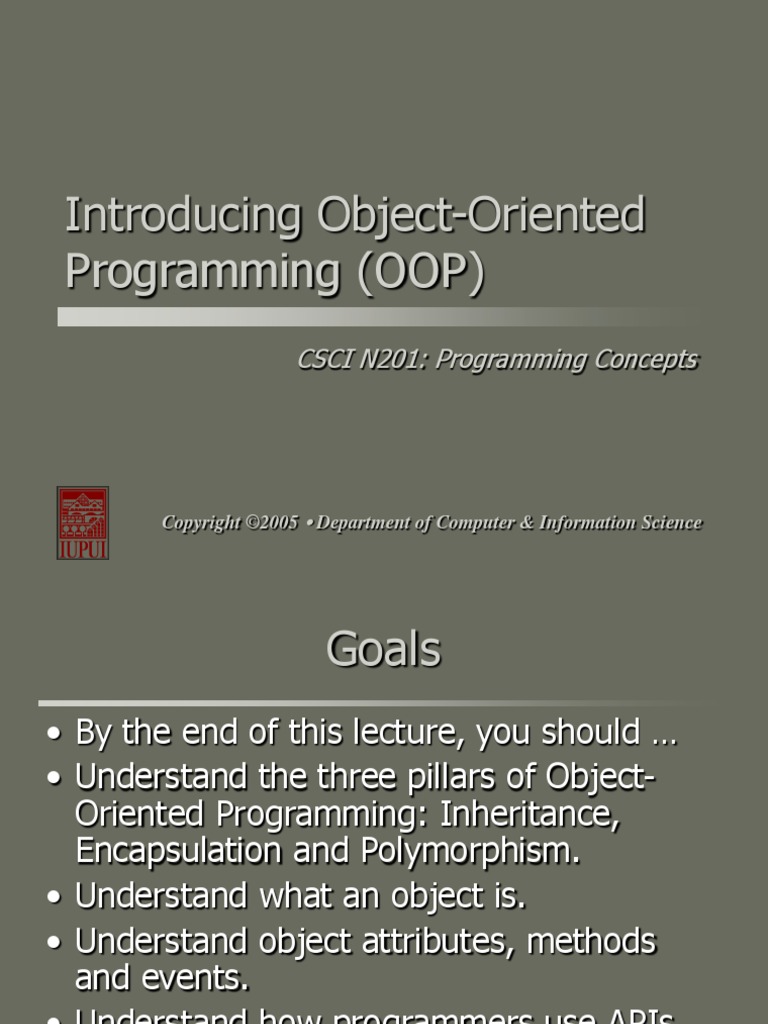 Introducing Object-Oriented Programming (OOP) : CSCI N201: Programming Concepts | Download Free ...