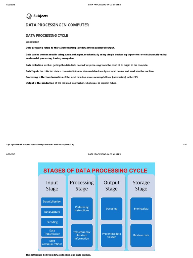 DATA PROCESSING IN COMPUTER (Peda - Net) PDF | PDF | Computer Data ...
