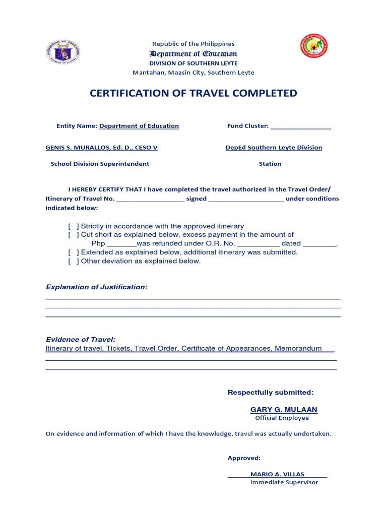 Certificate of Travel | PDF