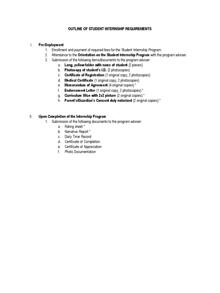 Outline of Student Internship Requirements | PDF