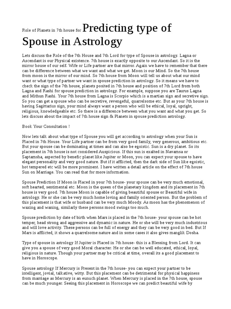Predicting type of Spouse in Astrology | PDF | Planets In Astrology ...