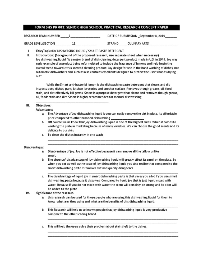 Form Shs PR 003: Senior High School Practical Research Concept Paper ...