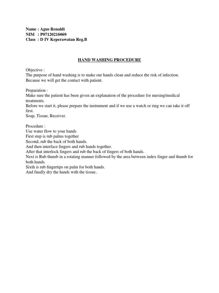 Hand Washing Procedure | PDF