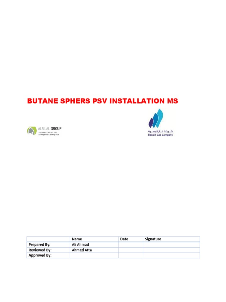 Installing Butane Sphere Pressure Safety Valves: A Method Statement for ...