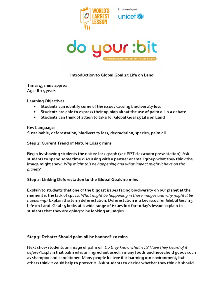 Global Goal 15 Life On Land Lesson Plan | PDF | Deforestation ...