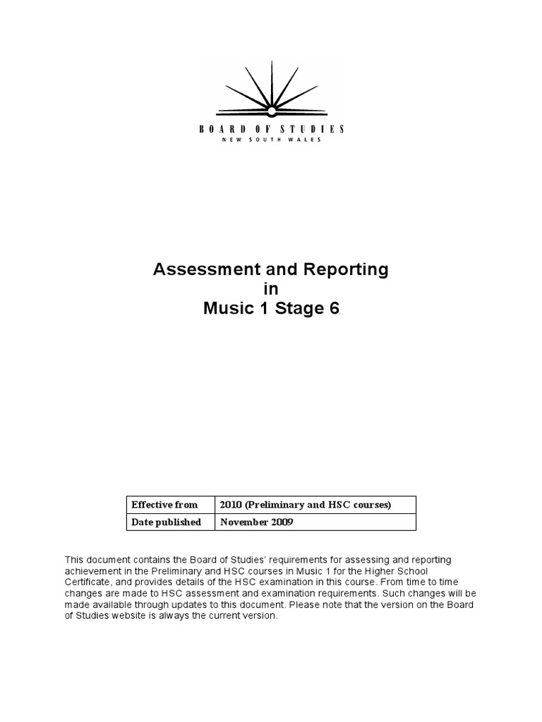 Assessment and Reporting in Music 1 Stage 6 | PDF | Educational ...