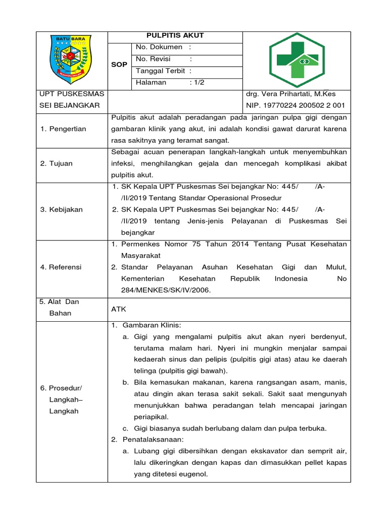 Sop Pulpitis Akut | PDF